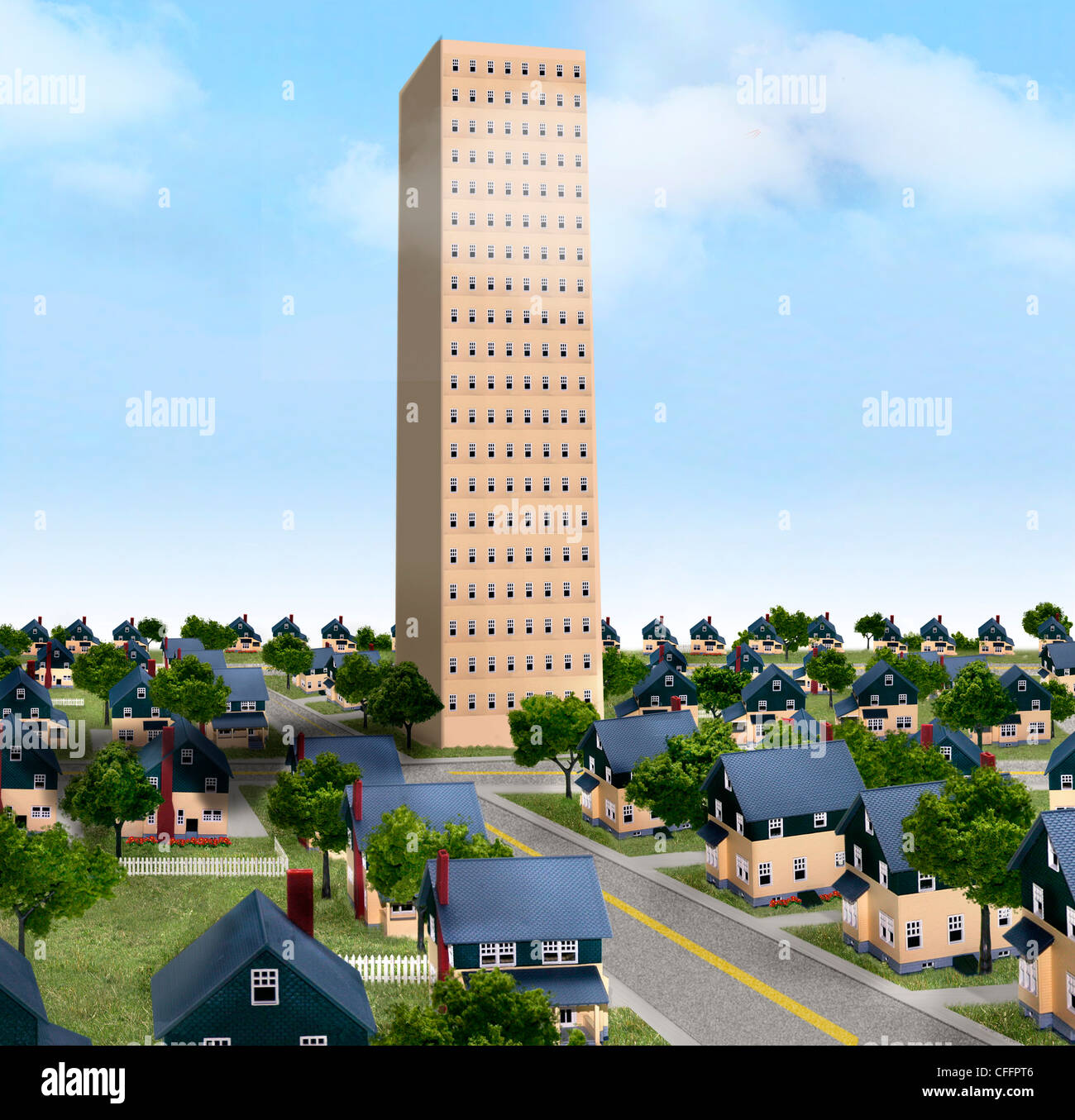 Suburban Neighbourhood with High Rise Building Stock Photo - Alamy