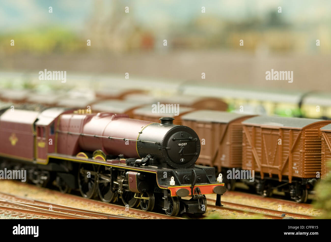 Model Railway Layout showing various trains and models Stock Photo - Alamy