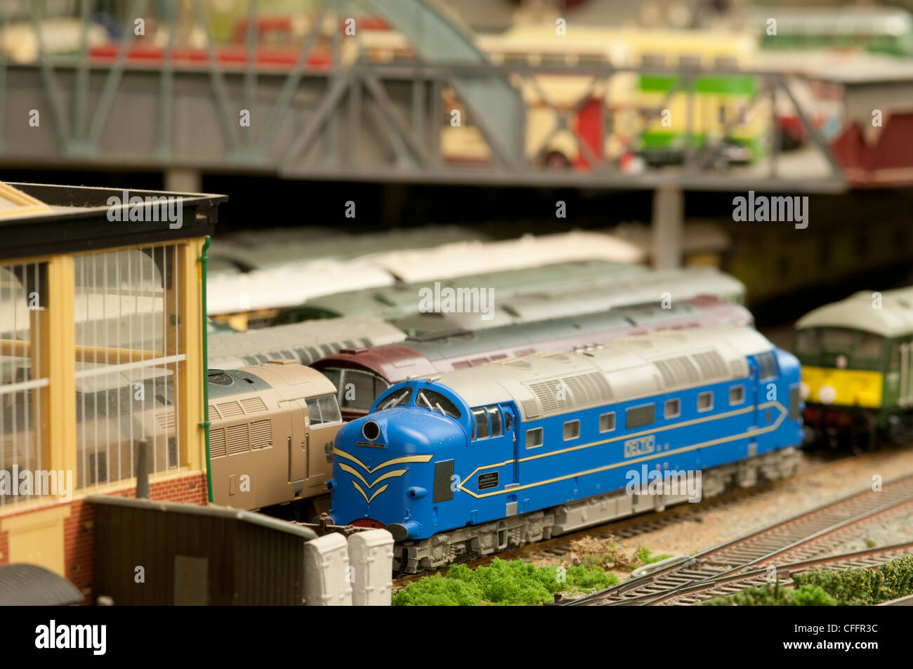 Model Railway Layout showing various trains and models Stock Photo - Alamy