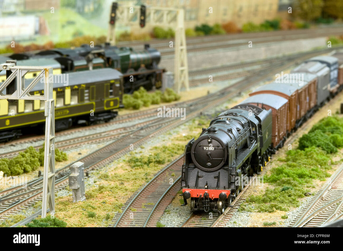 Model Railway Layout showing various trains and models Stock Photo - Alamy