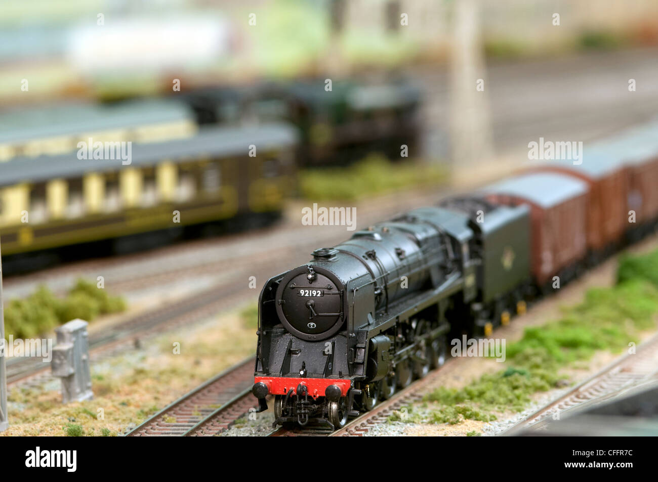 Model Railway Layout showing various trains and models Stock Photo - Alamy