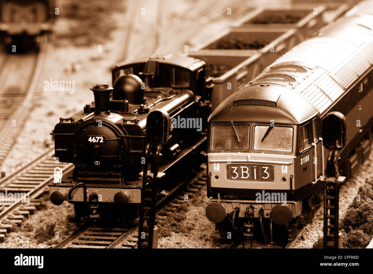 Model Railway Layout showing various trains and models Stock Photo - Alamy