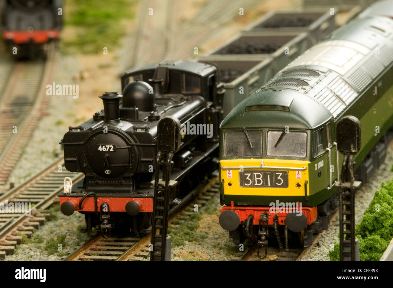 Model Railway Layout showing various trains and models Stock Photo - Alamy