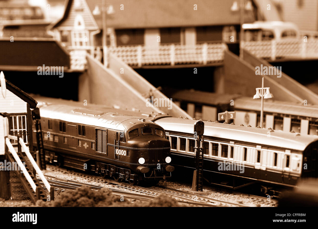 Model Railway Layout showing various trains and models Stock Photo - Alamy