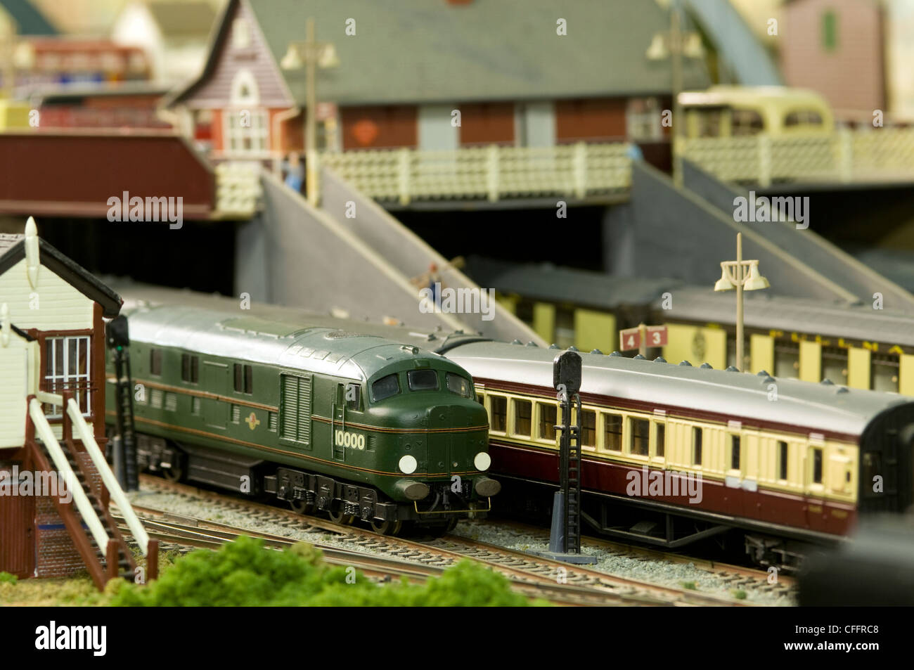 Model Railway Layout showing various trains and models Stock Photo - Alamy