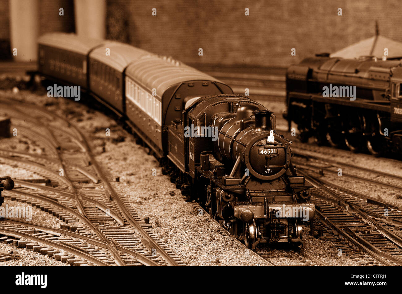 Model Railway Layout showing various trains and models Stock Photo - Alamy