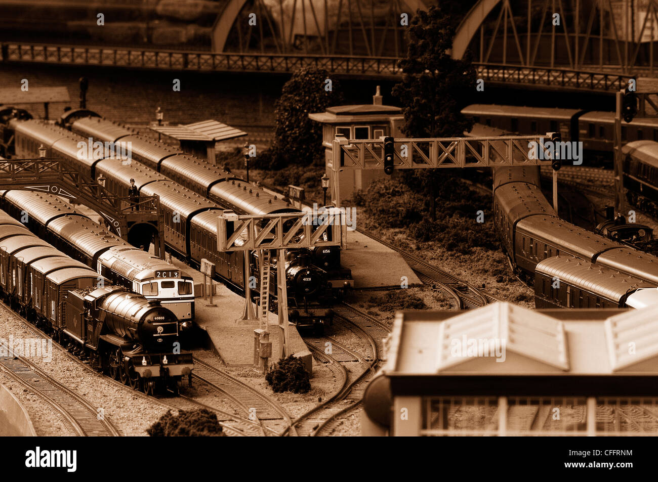 Model Railway Layout showing various trains and models Stock Photo - Alamy