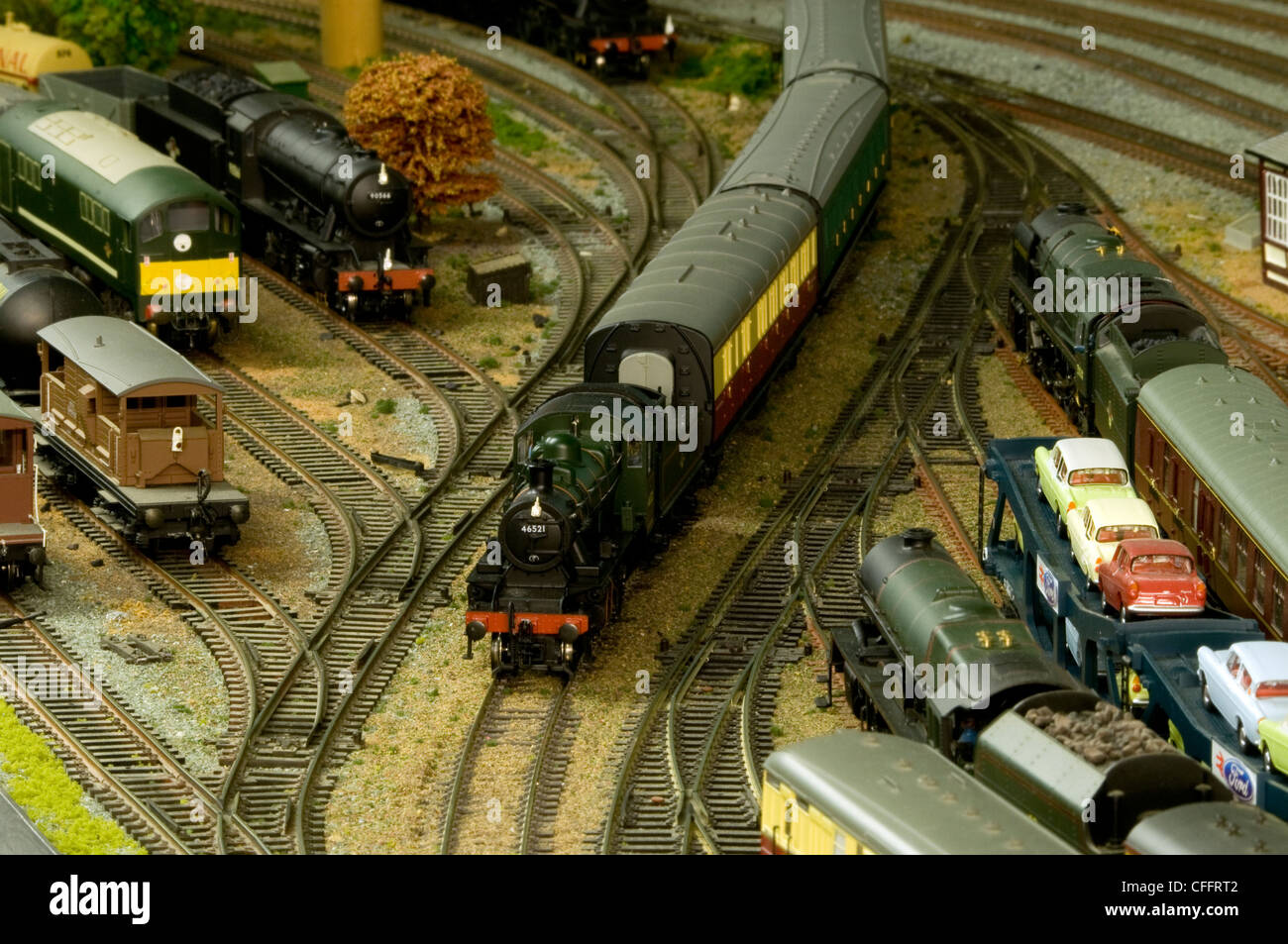 Model Railway Layout showing various trains and models Stock Photo - Alamy