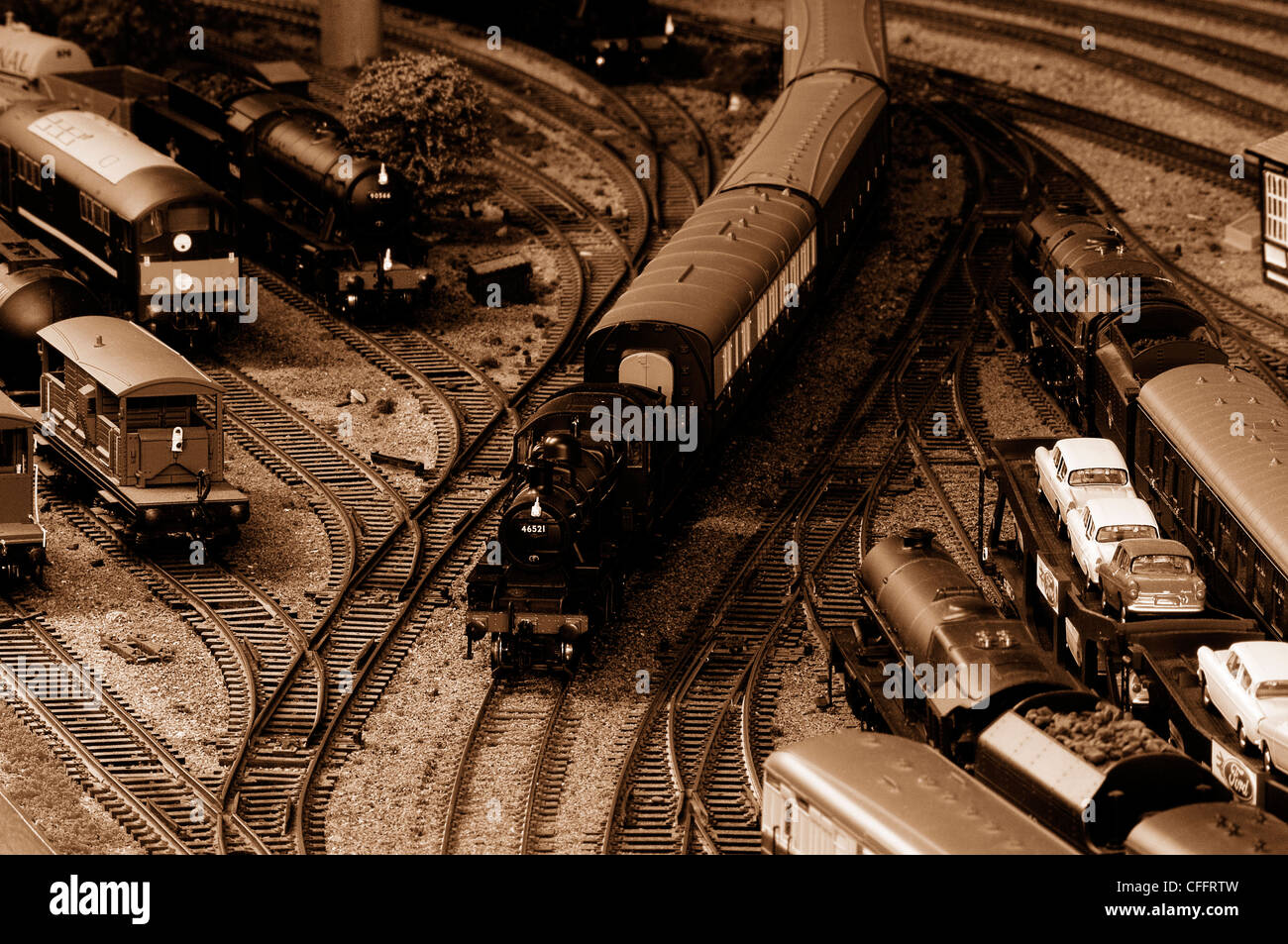 Model Railway Layout showing various trains and models Stock Photo - Alamy
