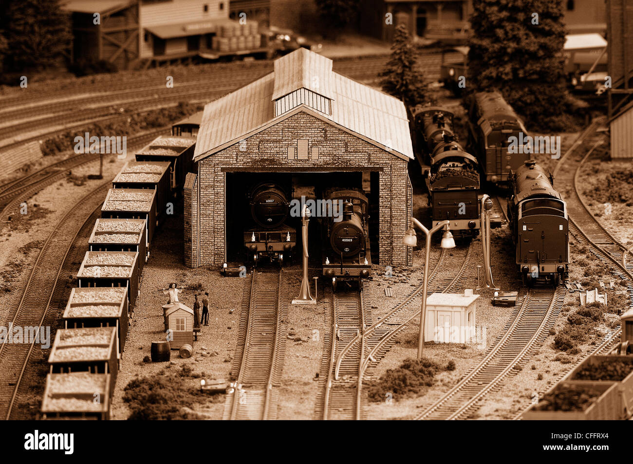 Model Railway Layout showing various trains and models Stock Photo - Alamy