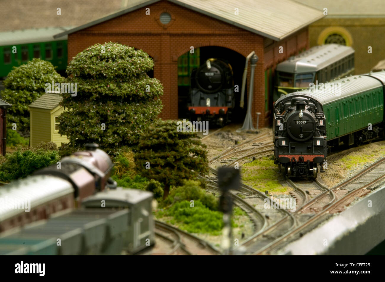 Model Railway Layout showing various trains and models Stock Photo - Alamy