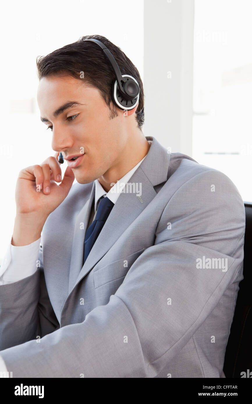 Communication looking away microphone sitting close up hi-res stock ...