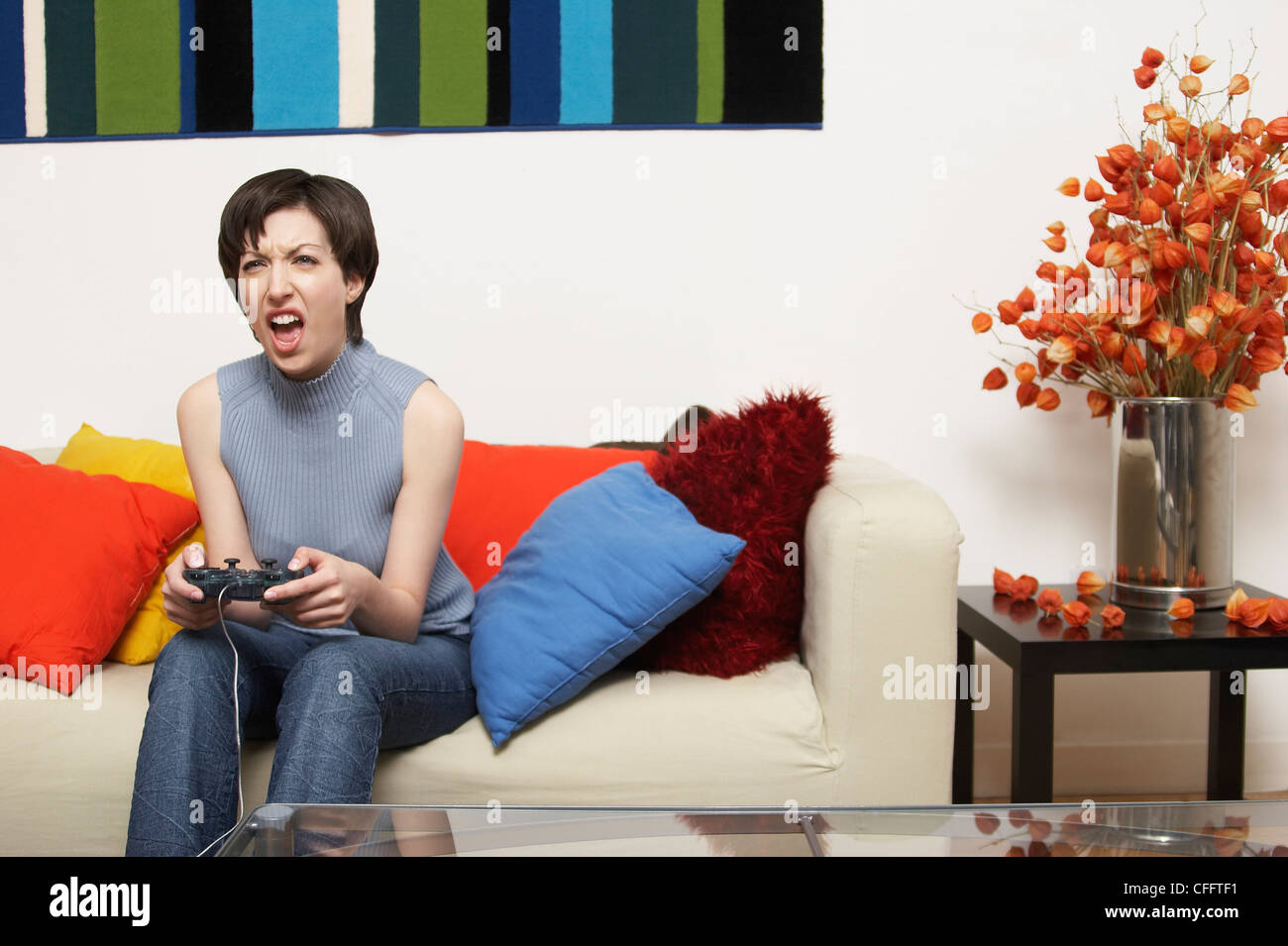 Woman Playing Video Games Stock Photo - Alamy