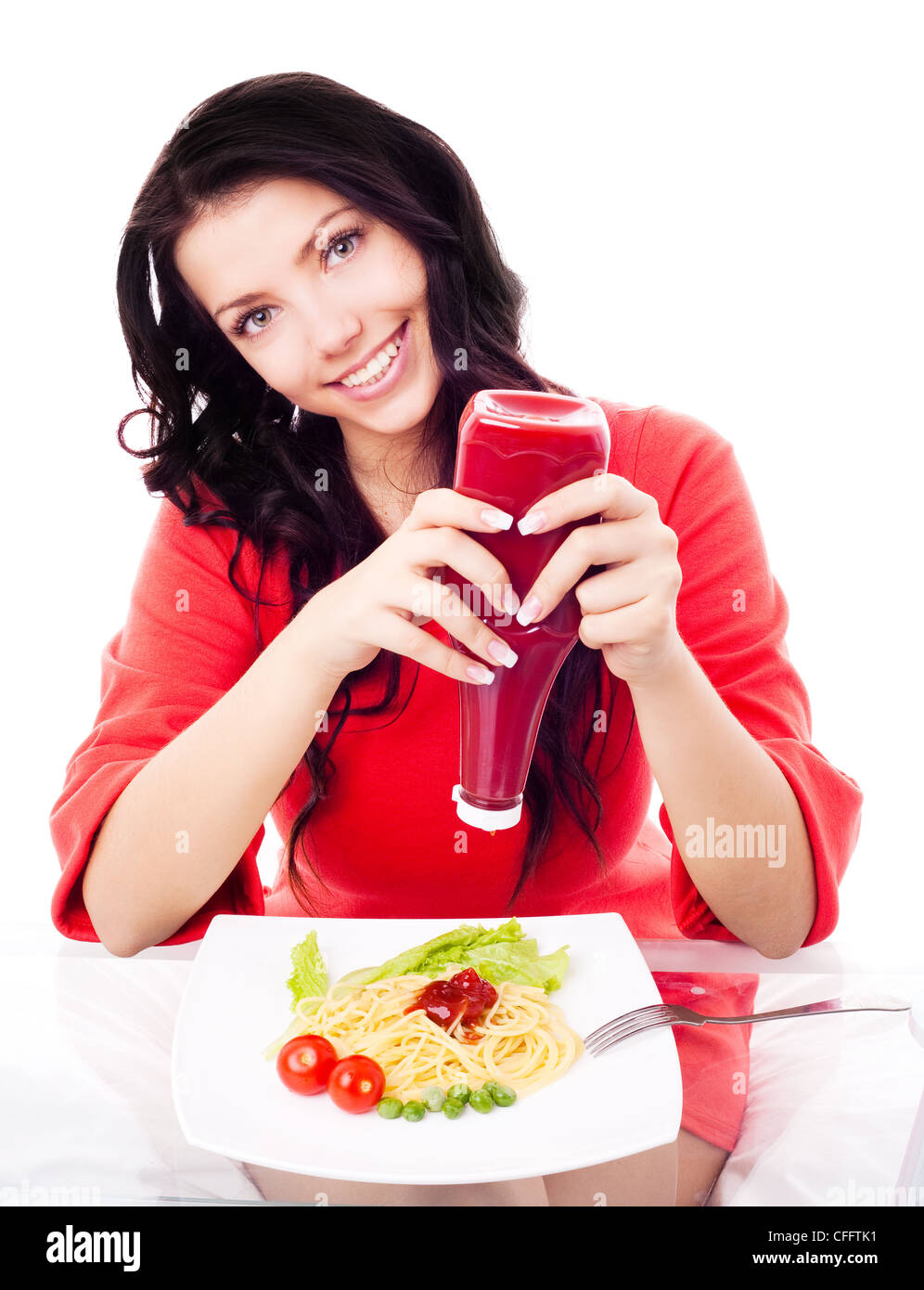 beautiful woman eating spaghetti Stock Photo - Alamy