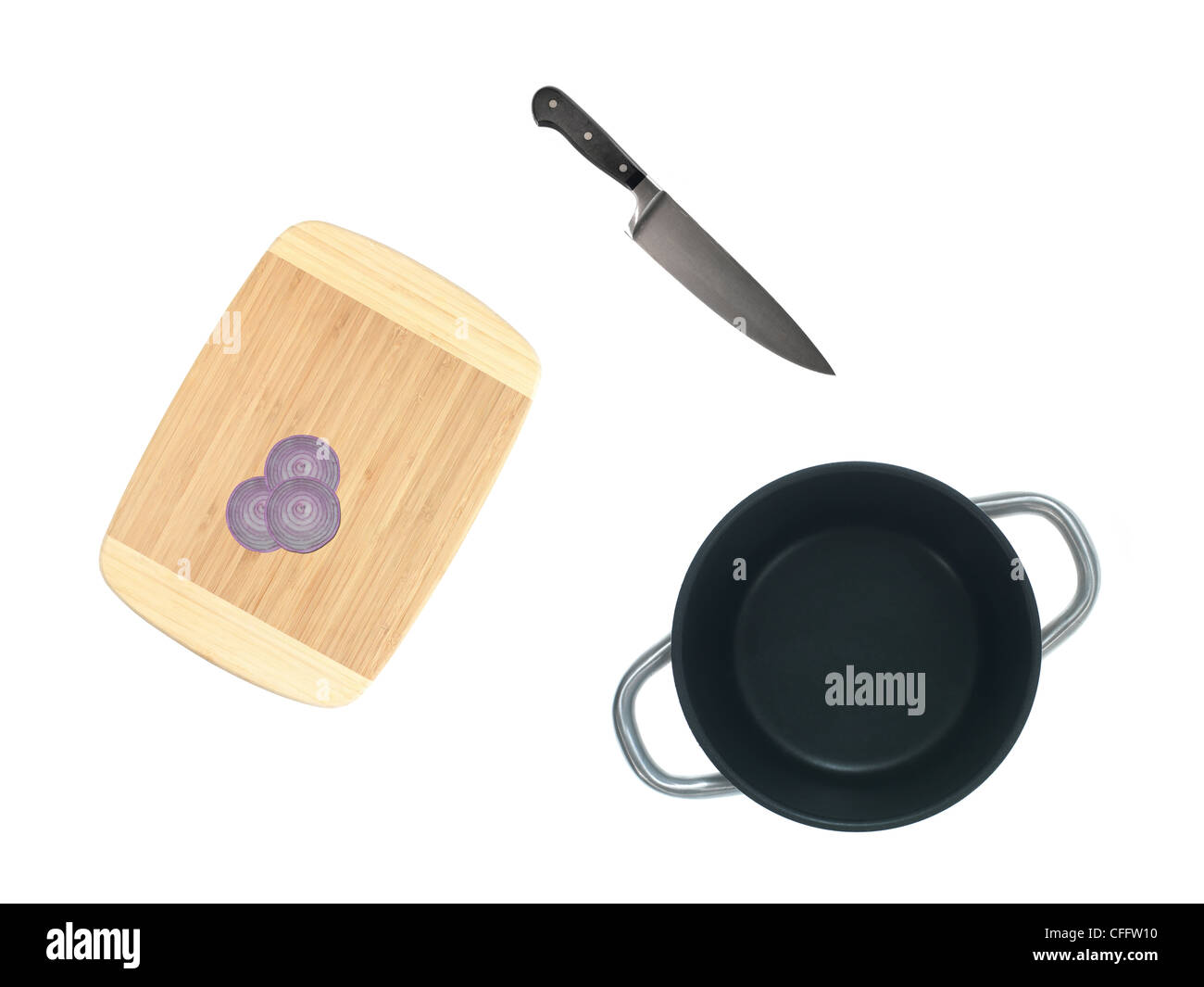 Pots and pans isolated against a white background Stock Photo - Alamy