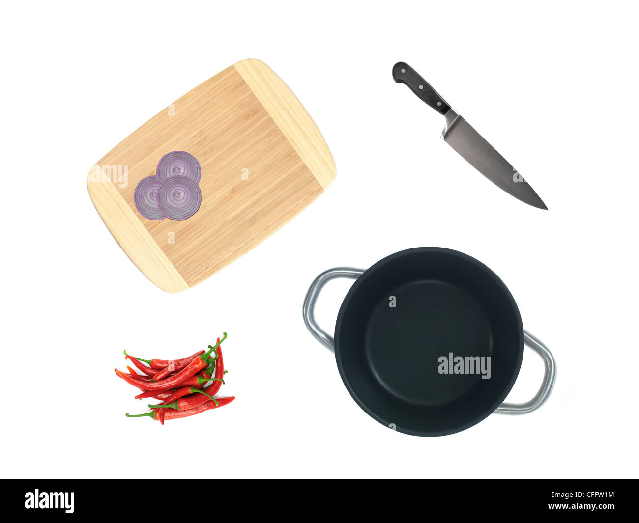 Pots and pans isolated against a white background Stock Photo - Alamy