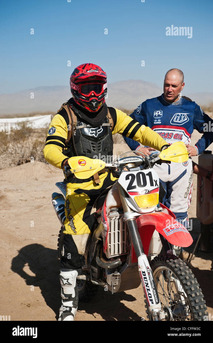 201x motorcycle rider Derek Duncan at pit #2 at race mile 70, 2012 San ...