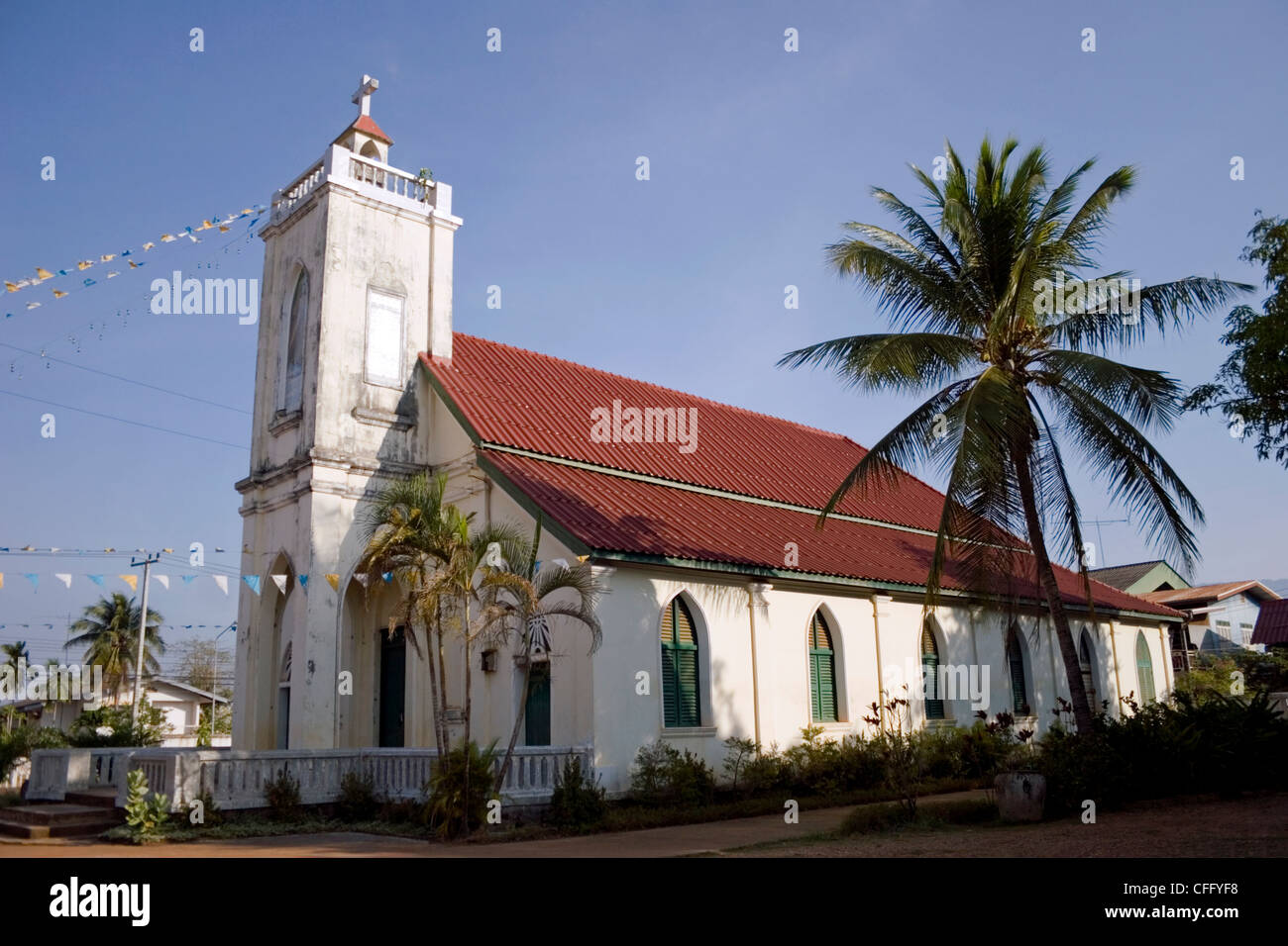 A Christian church is part of the city landscape in Pakse, Laos Stock ...