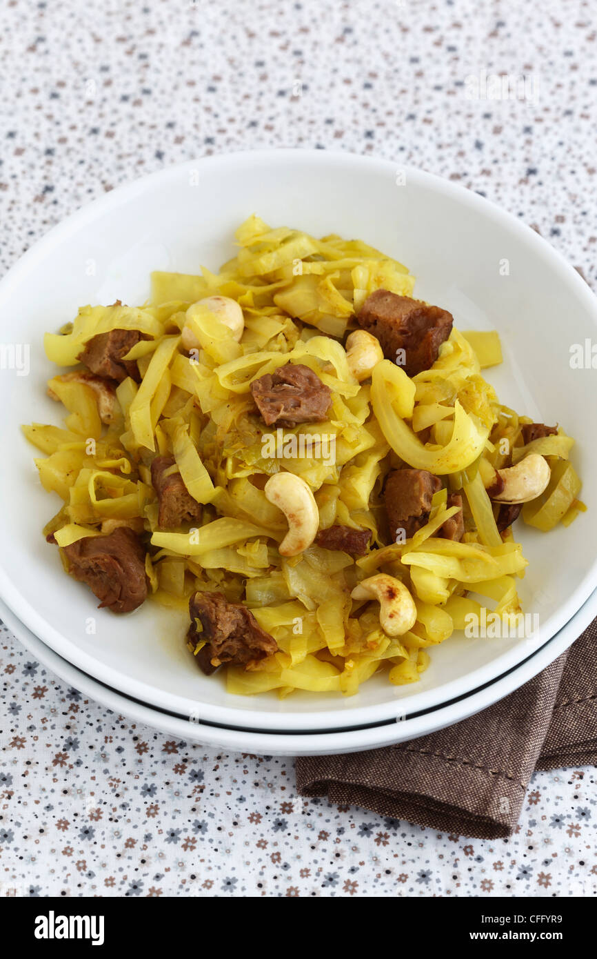 Vegetarian dish with seitan, cabbage and cashew nuts Stock Photo - Alamy