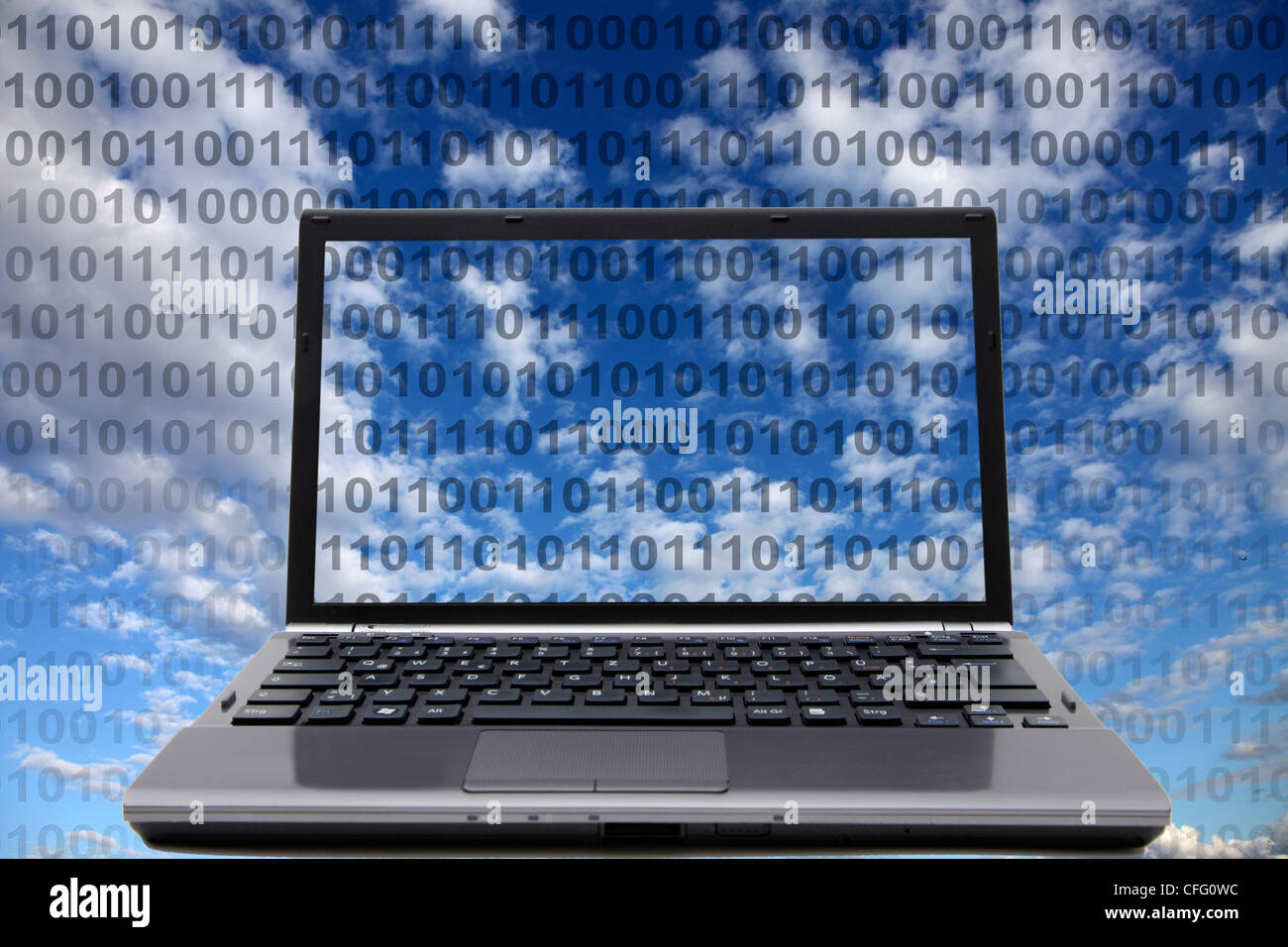 Symbol image, cloud computing. User sends data to an external server an ...