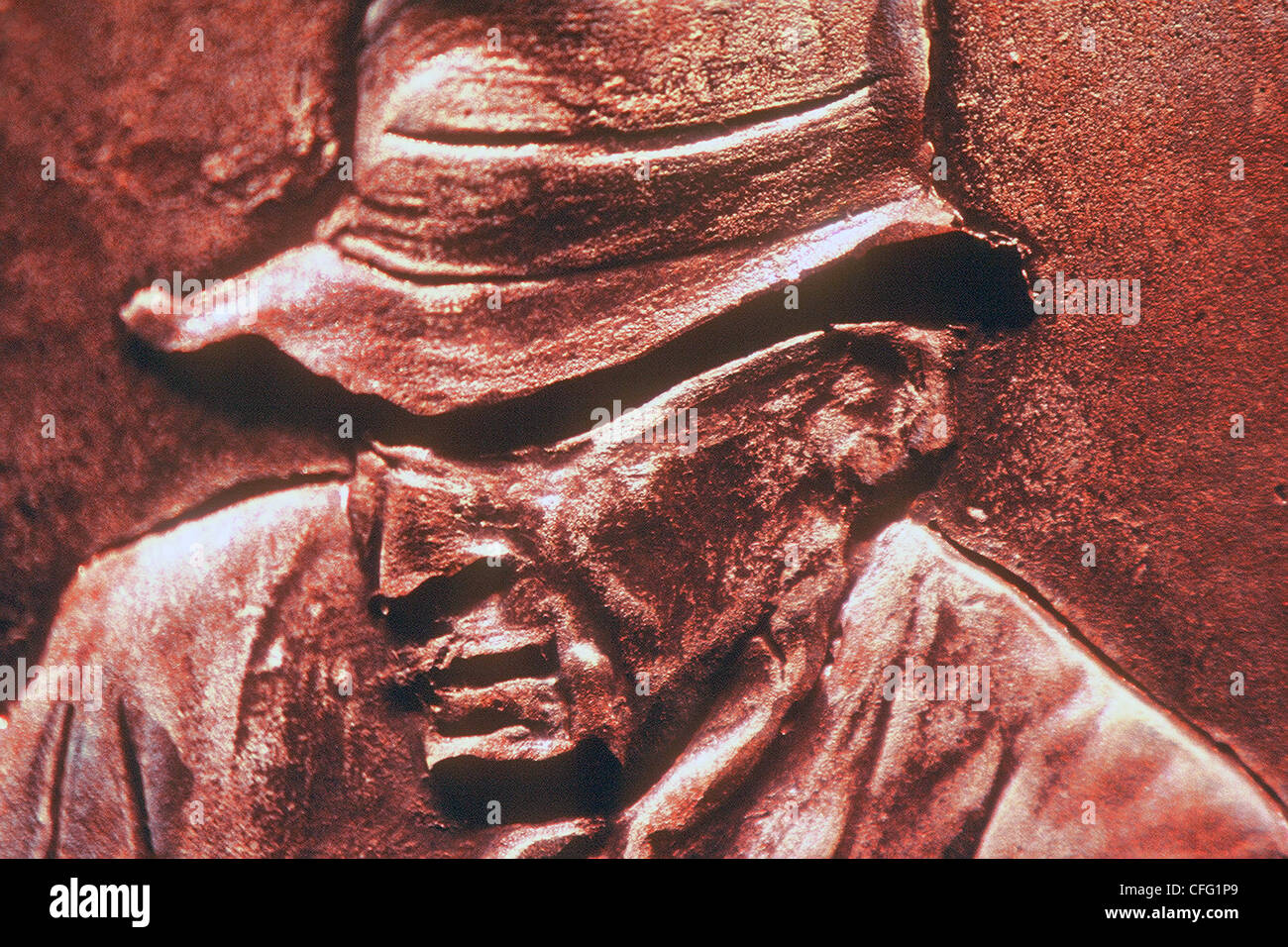 Close up of bronze bas-relief negative figure by Robert Graham Titled ...