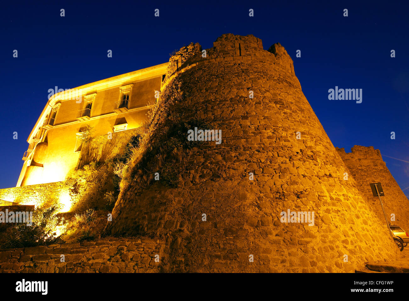 Italy, Campania, Cilento National Park, Castellabate, Castle at Night ...