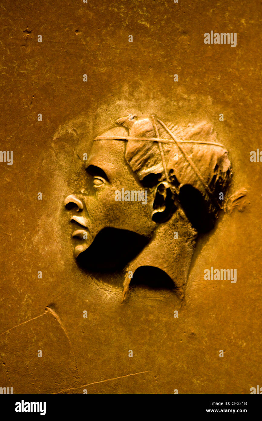 Close up of bronze bas-relief negative figure by Robert Graham Titled ...