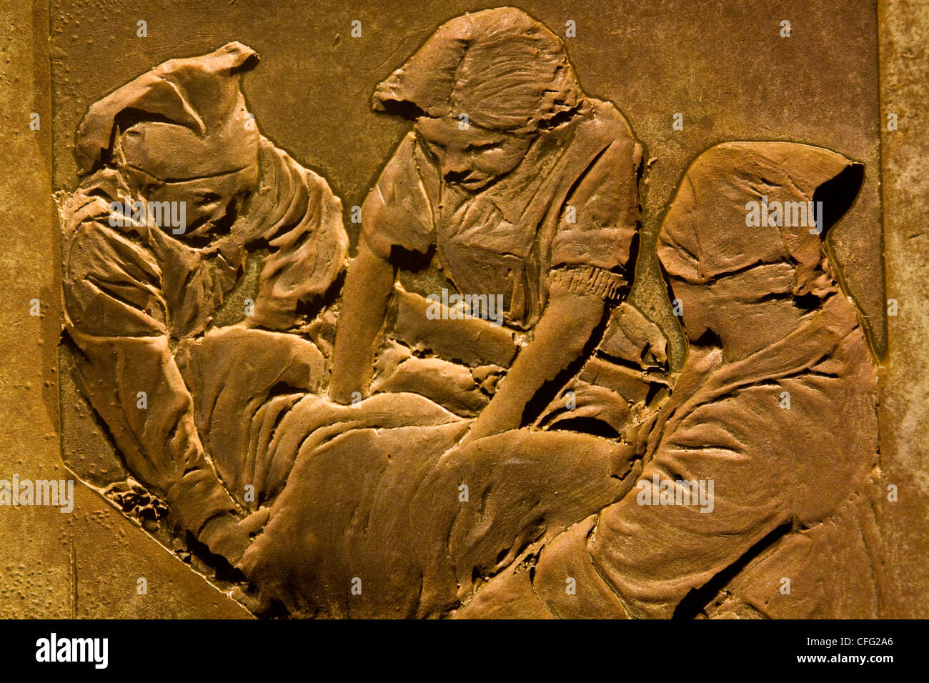 Close up of bronze bas-relief negative figures by Robert Graham Titled ...