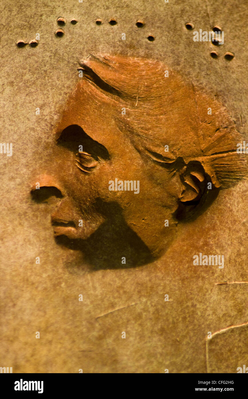 Close up of bronze bas-relief negative figure by Robert Graham Titled ...