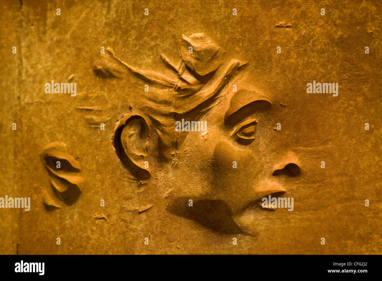 Close up of bronze bas-relief negative figure by Robert Graham Titled ...