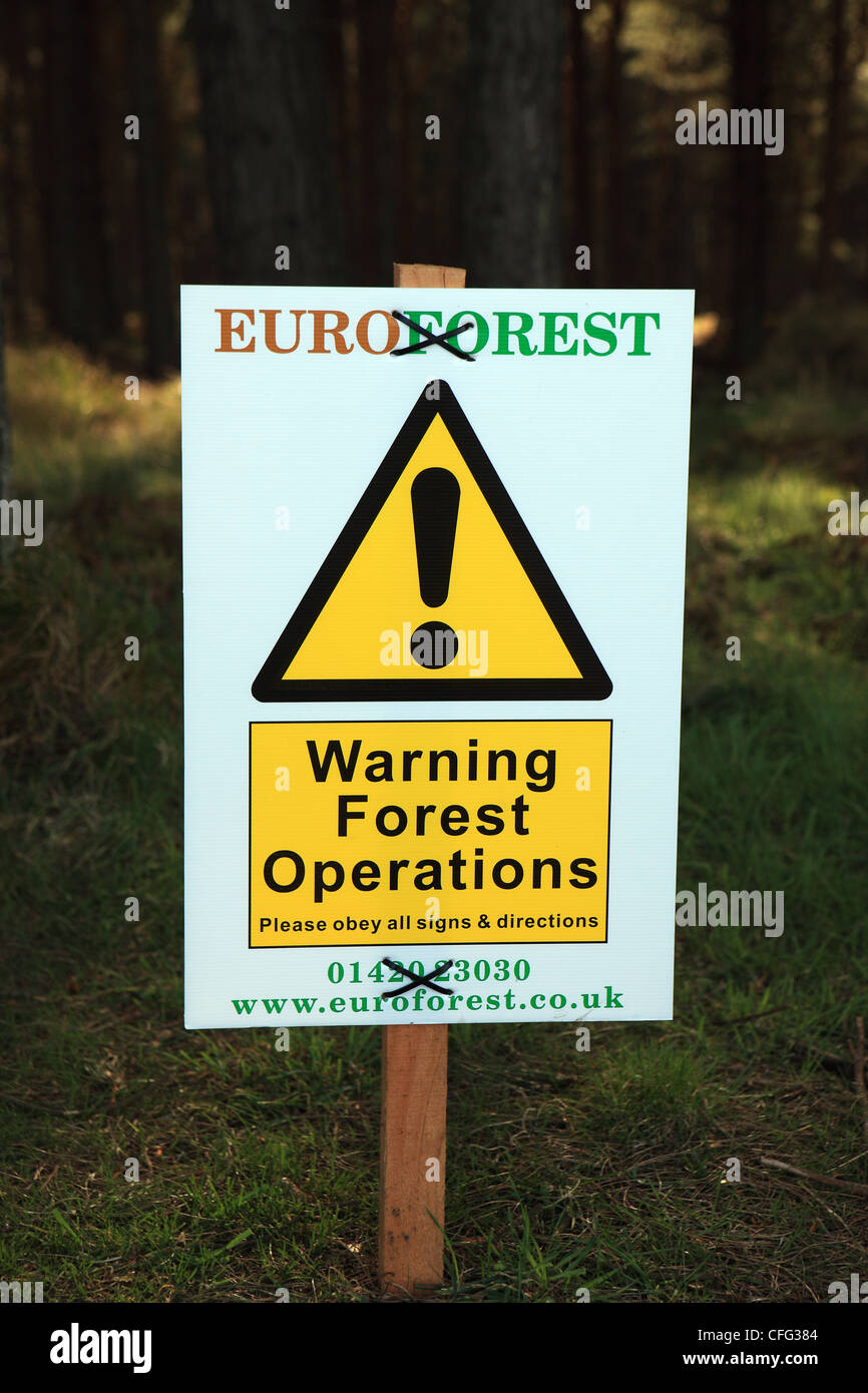 Warning Forest Operations sign Stock Photo - Alamy