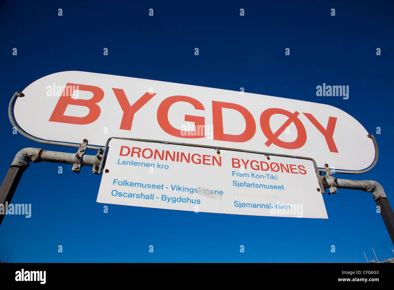 Sign for ferries to Bygdøy on the outskirts of Oslo, at Rådhusplassen ...