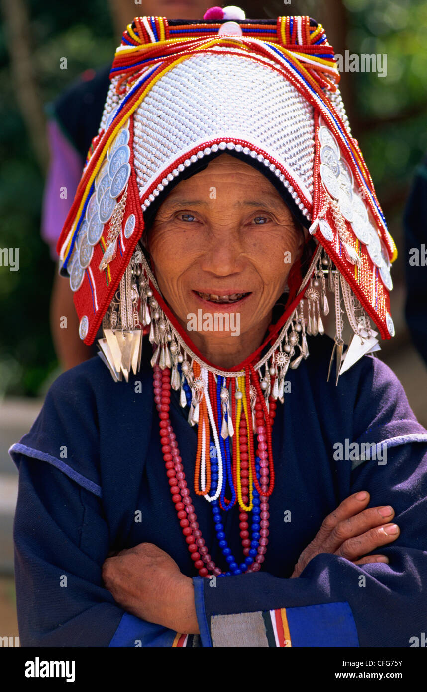 Thailand, Golden Triangle, Chiang Rai, Akha Hilltribe Woman Wearing ...