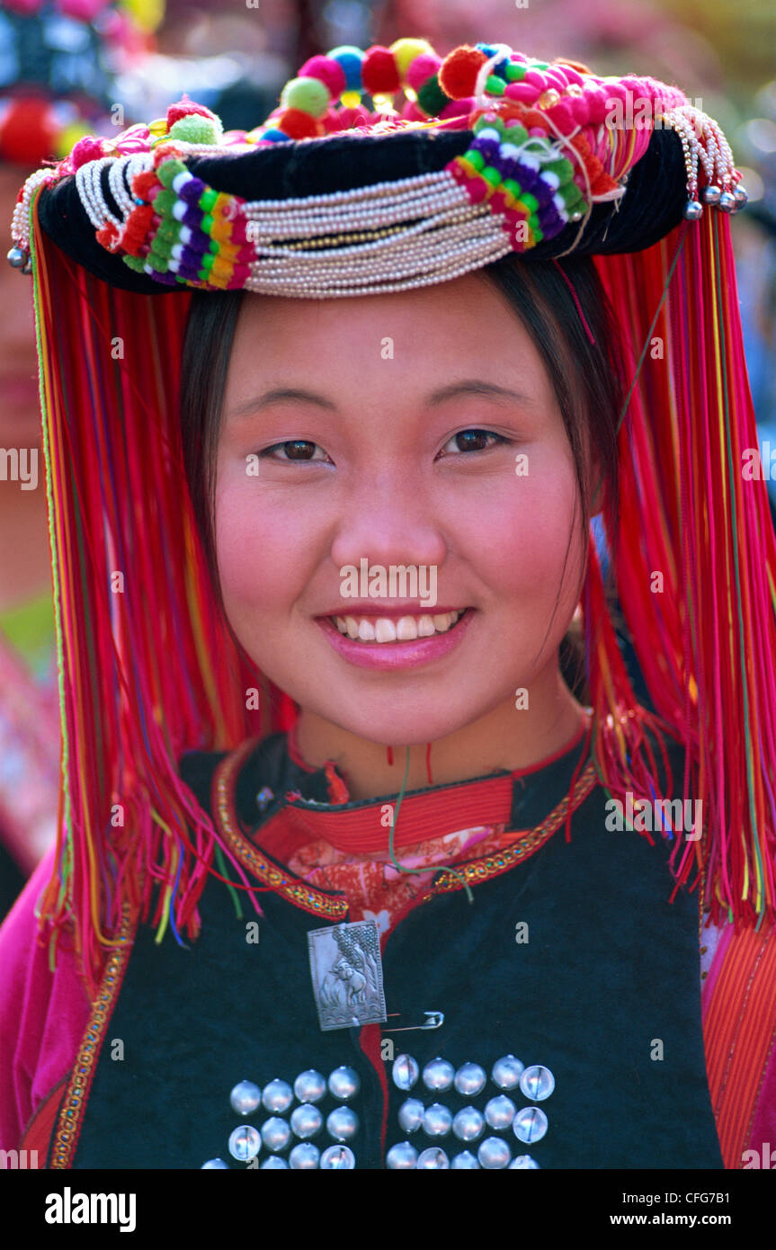 Thailand, Golden Triangle, Chiang Rai, Lisu Hilltribe Girl Wearing ...
