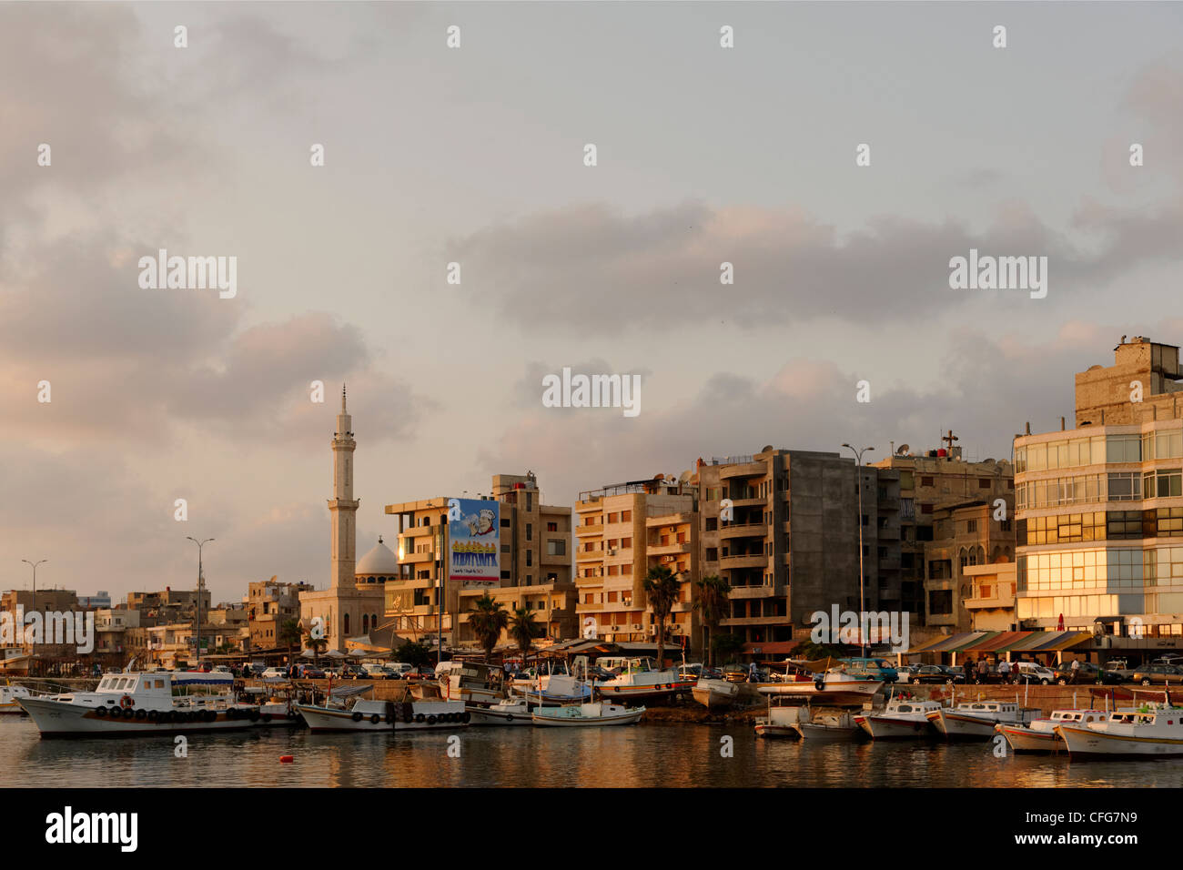 Tartus. Syria. The late afternoon sun gives warm glow to the harbour ...