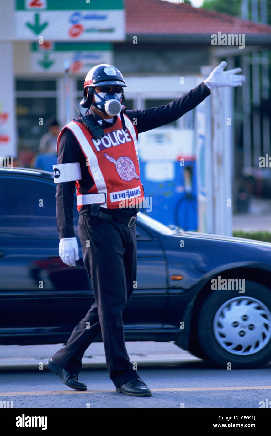 Thailand, Chiang Mai, Traffic Policeman Wearing Pollution Mask Stock ...