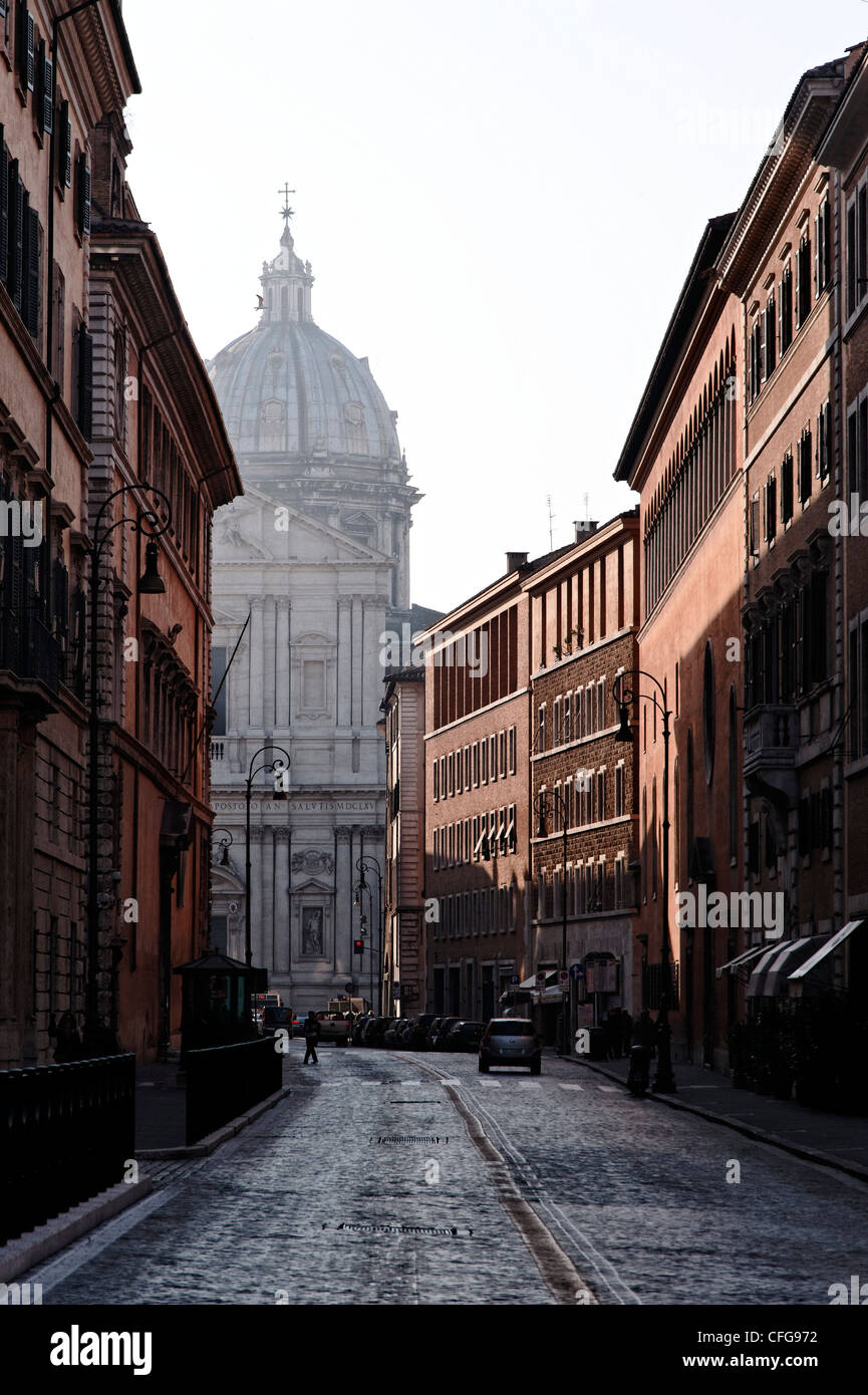 Street scene in Rome with the dome of a church in the background Stock ...
