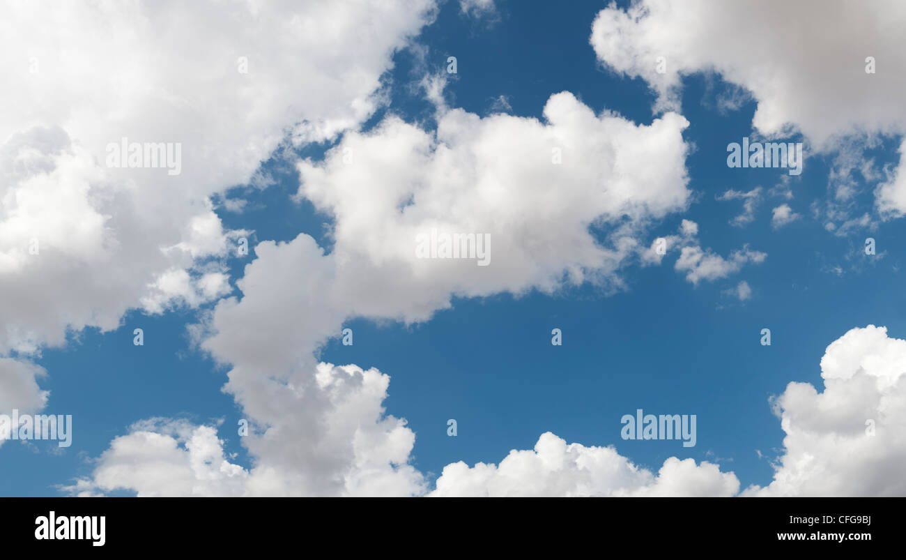 Altocumulus undulatus and cumulus clouds. Blue cloud sky panoramic ...