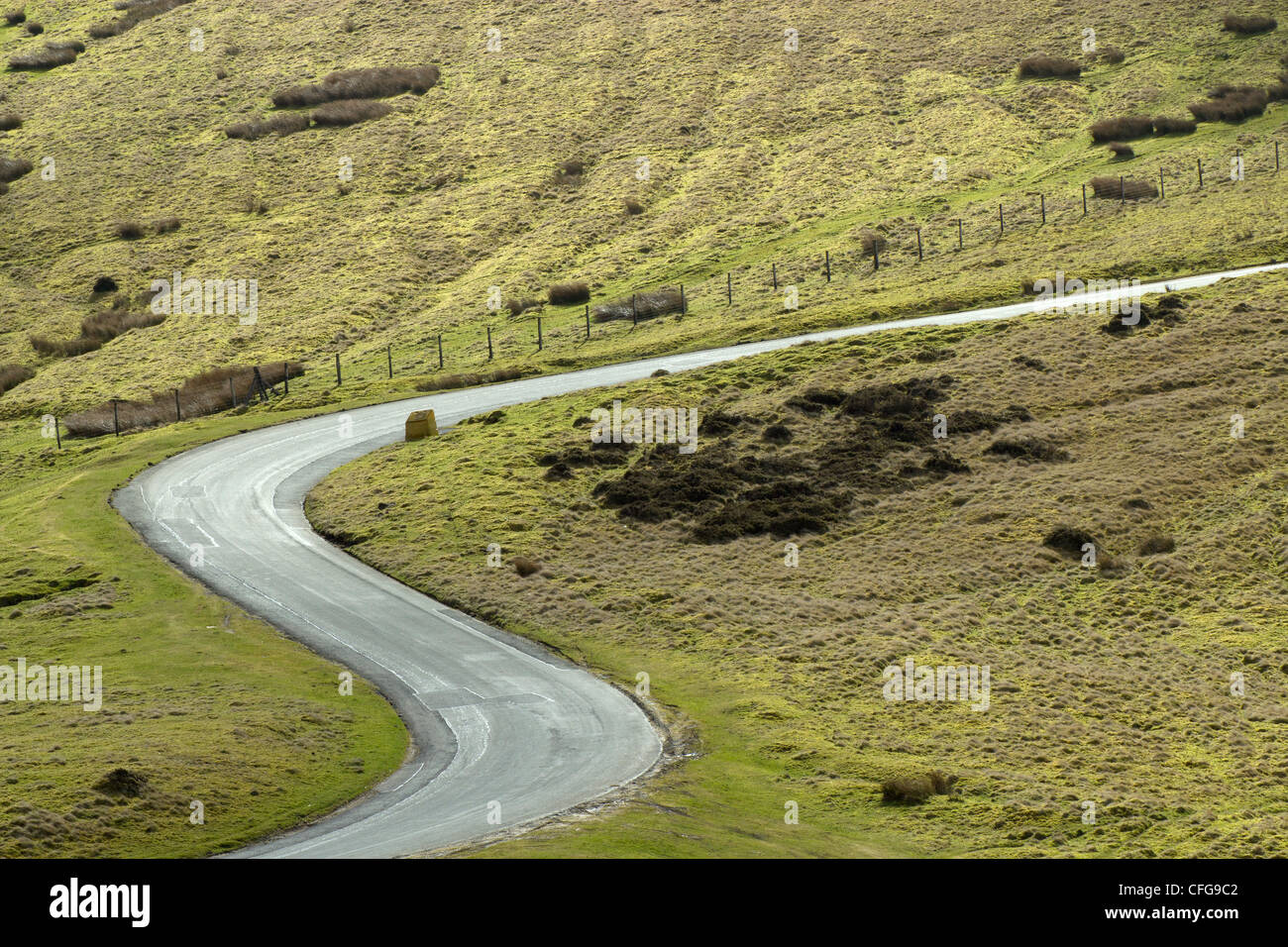 The B4519 narrow country road to the Mynydd Epynt in mid Wales, Powys ...