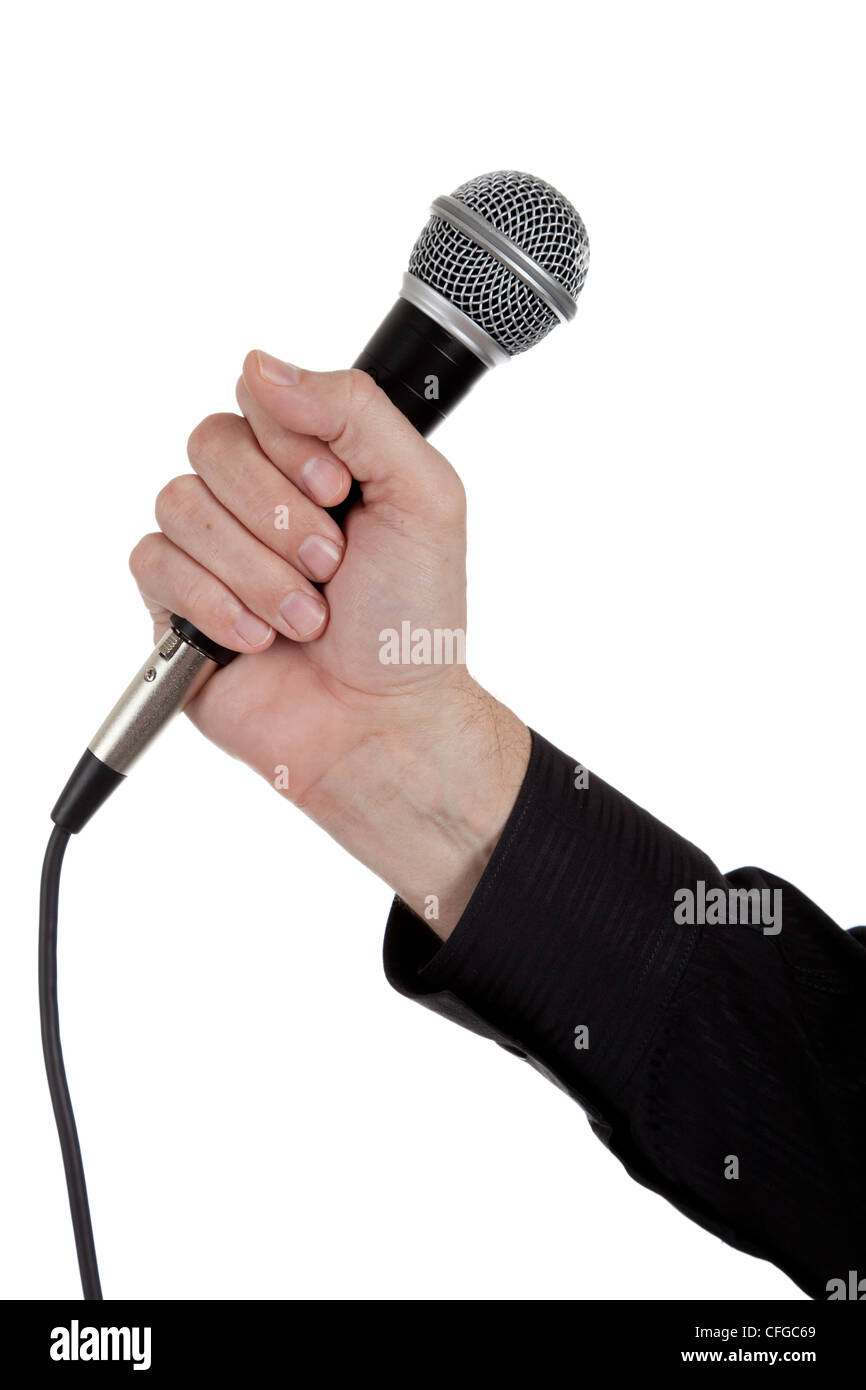 A single microphone on a white background Stock Photo - Alamy