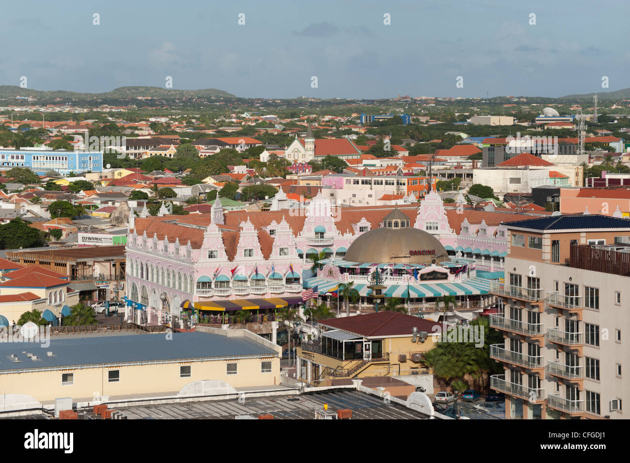 A view across the city of Oranjestad, Aruba, The Caribbean Stock Photo ...