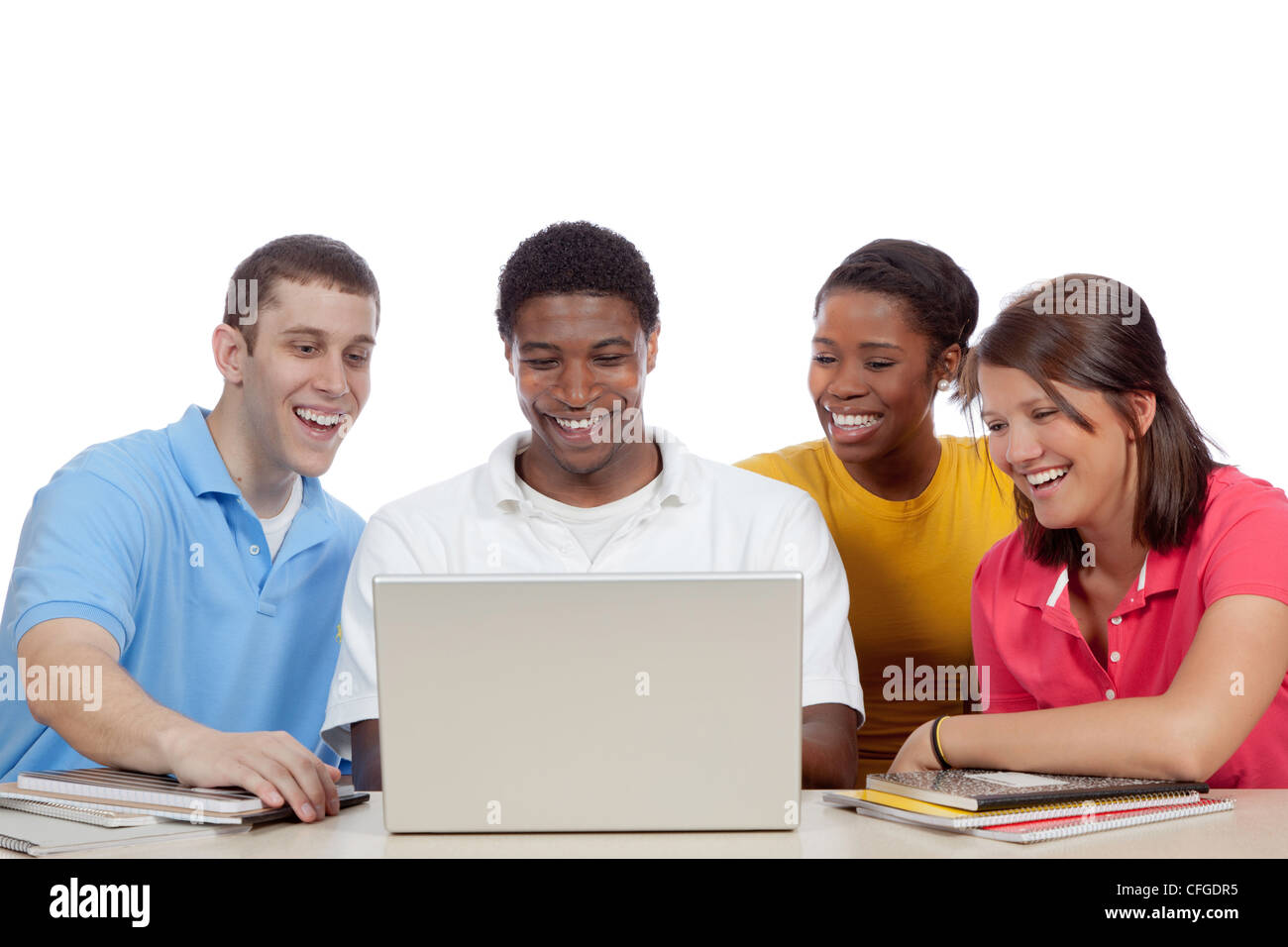 Multicultural College students/friends, male and female, gathered ...
