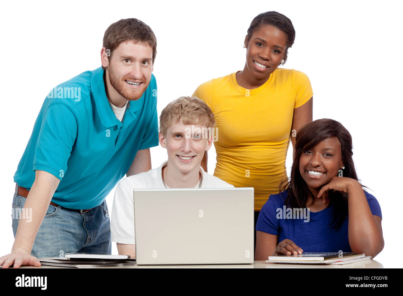 Multicultural College students/friends, male and female, gathered ...