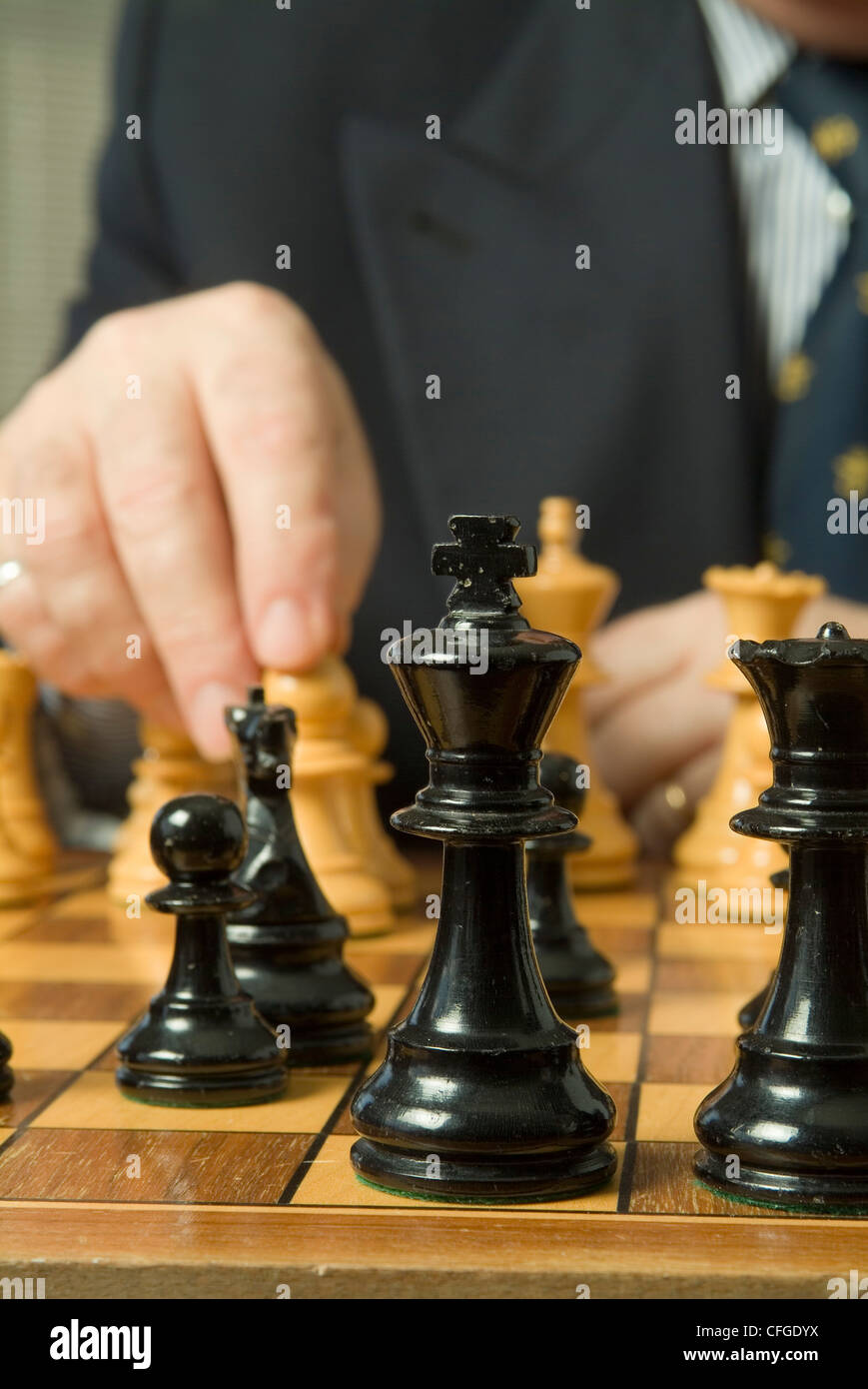 Close up of Man Playing Chess Stock Photo - Alamy