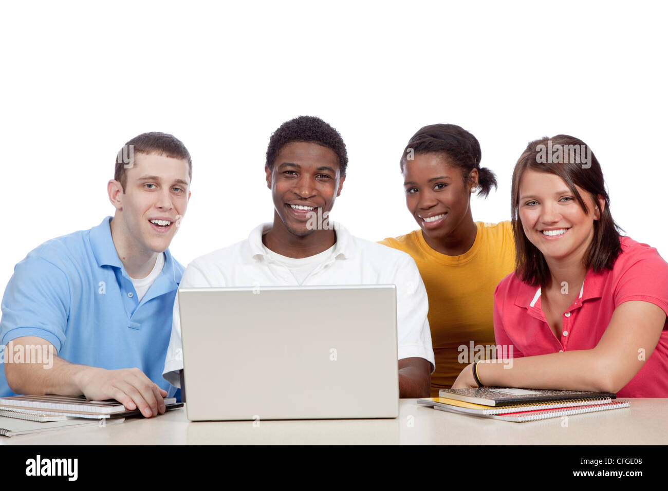 Multicultural College students/friends, male and female, gathered ...