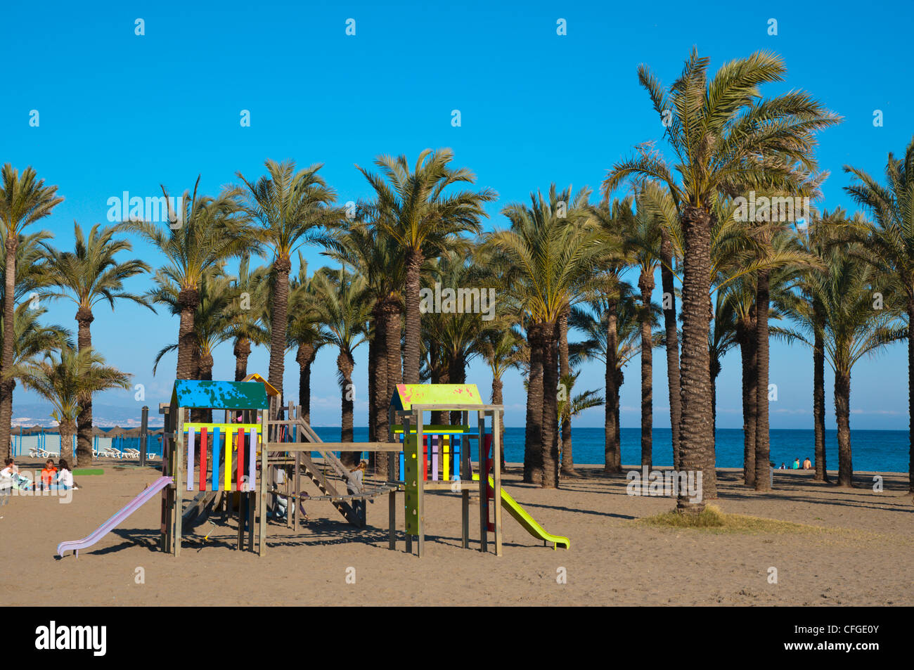 Childrens playground Playamar beach Torremolinos resort Costa del Sol ...