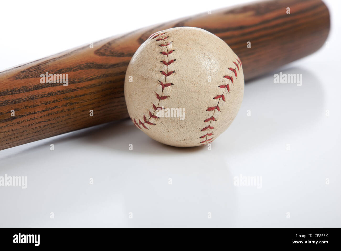 An antique baseball bat and ball on a white background Stock Photo - Alamy