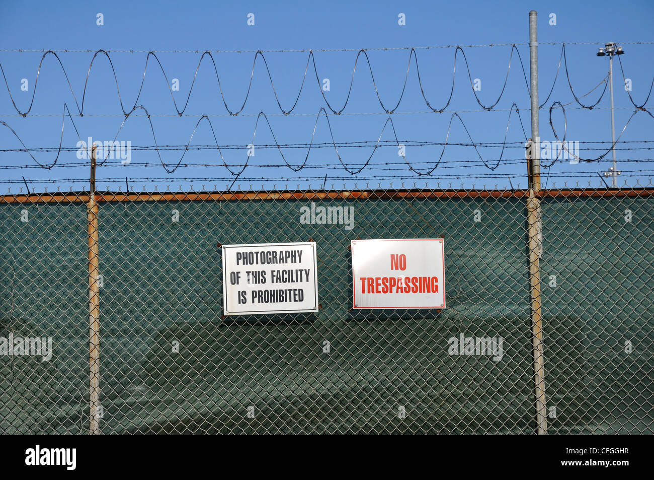 Monitored premises sign, Charleston port, South Carolina, USA Stock ...