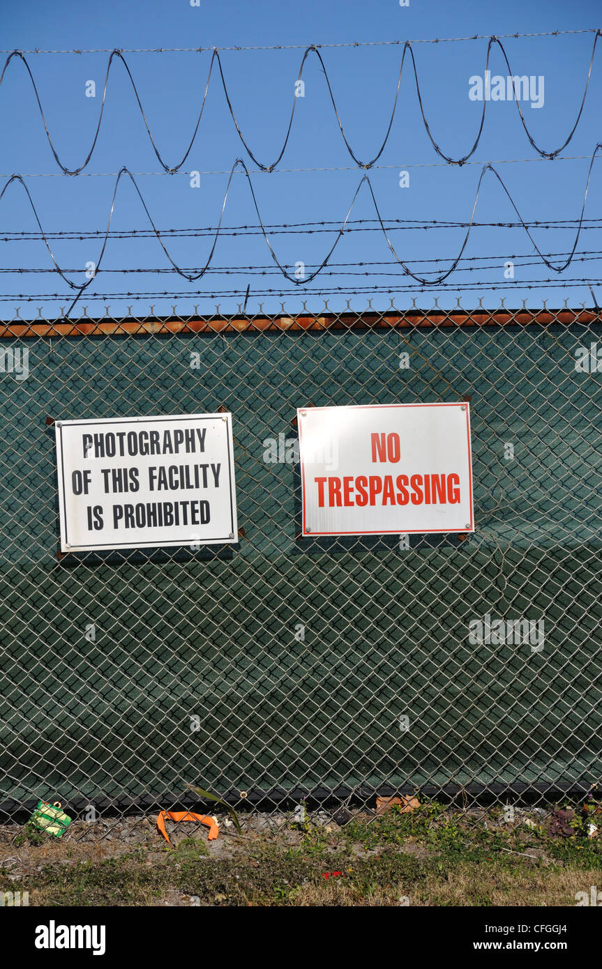 Monitored premises sign, Charleston port, South Carolina, USA Stock ...
