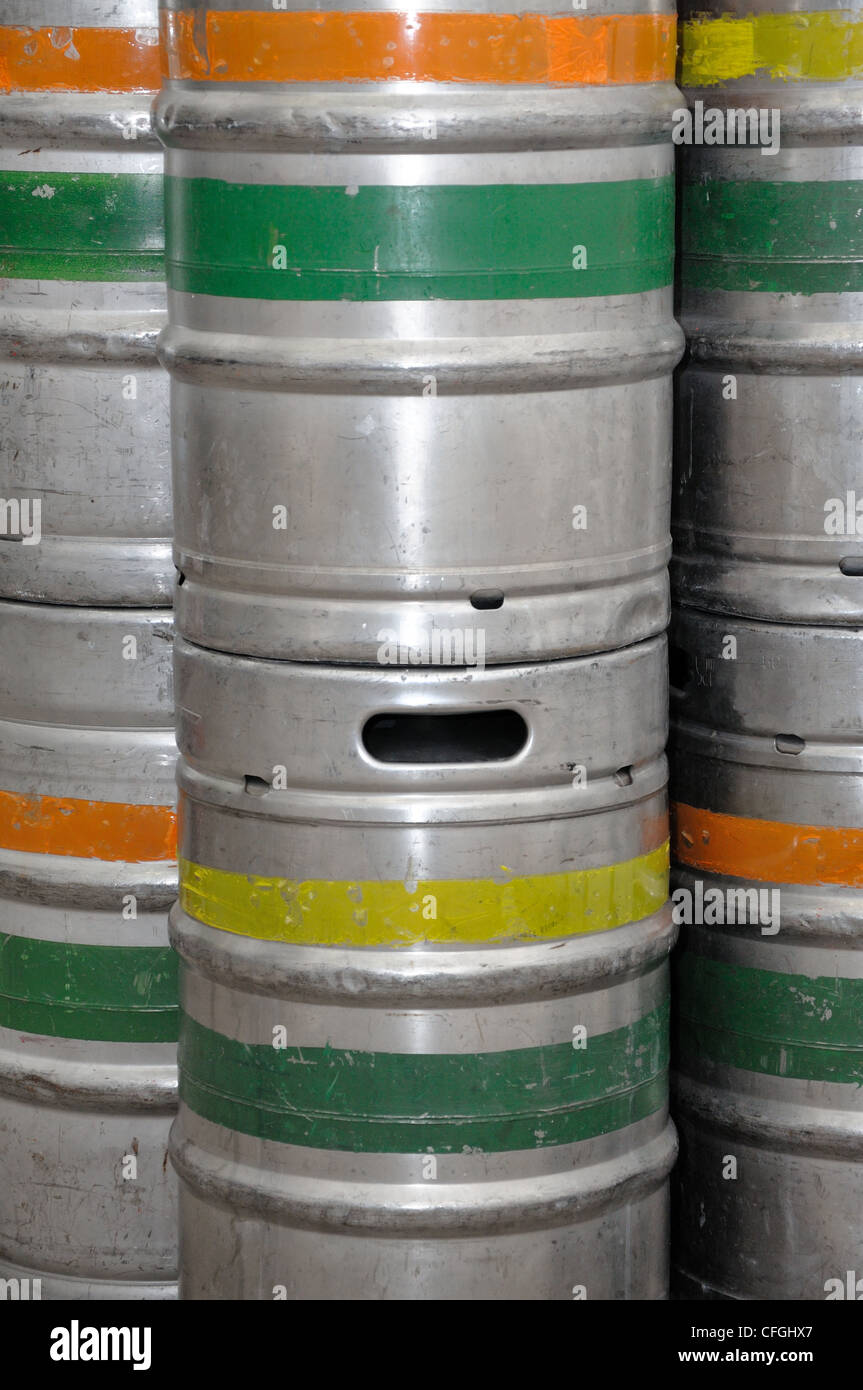 Metal beer barrel storage to stack Stock Photo - Alamy